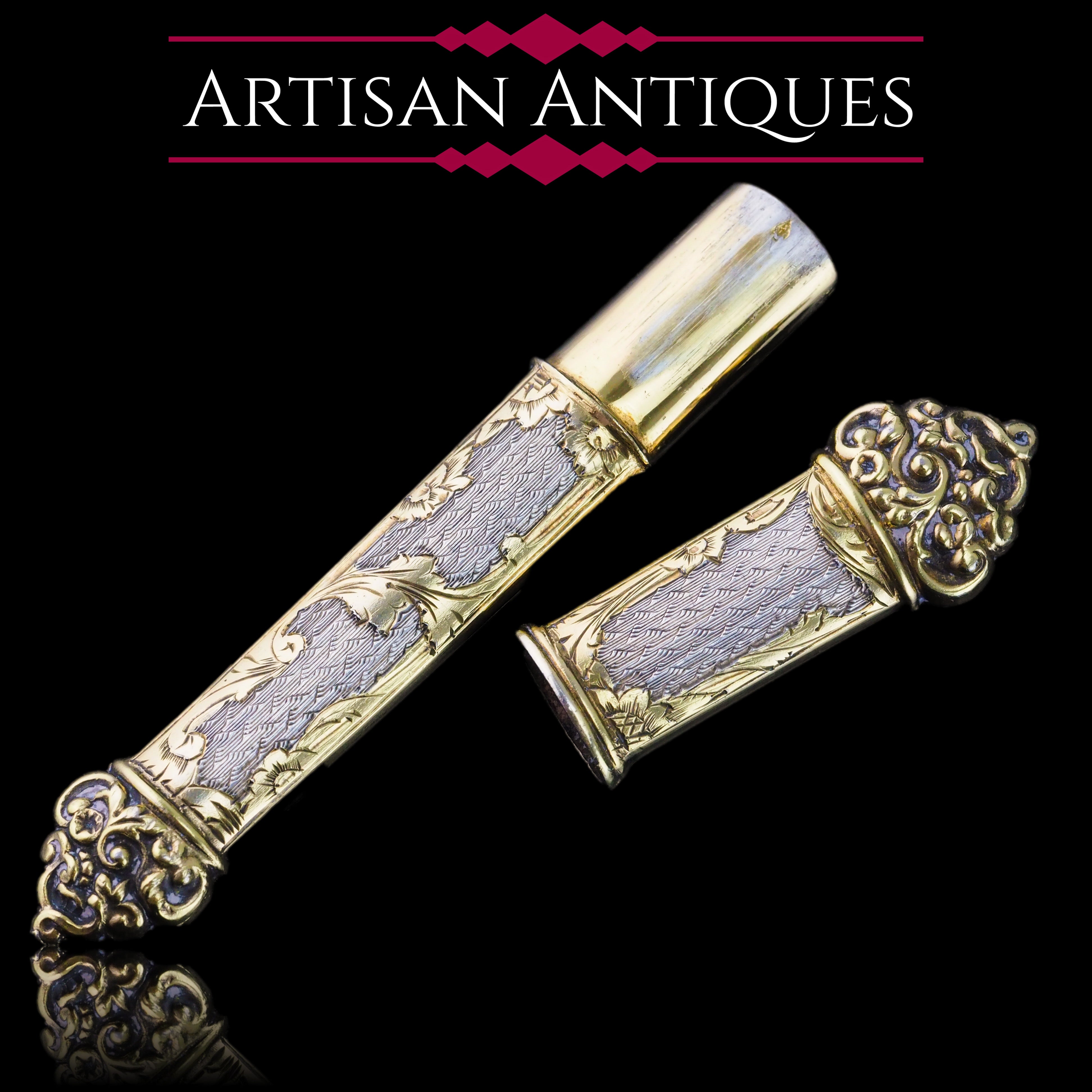 Antique French Silver Etui Parcel Gilt Fine Engravings & Engine Turnin – Artisan Antiques
