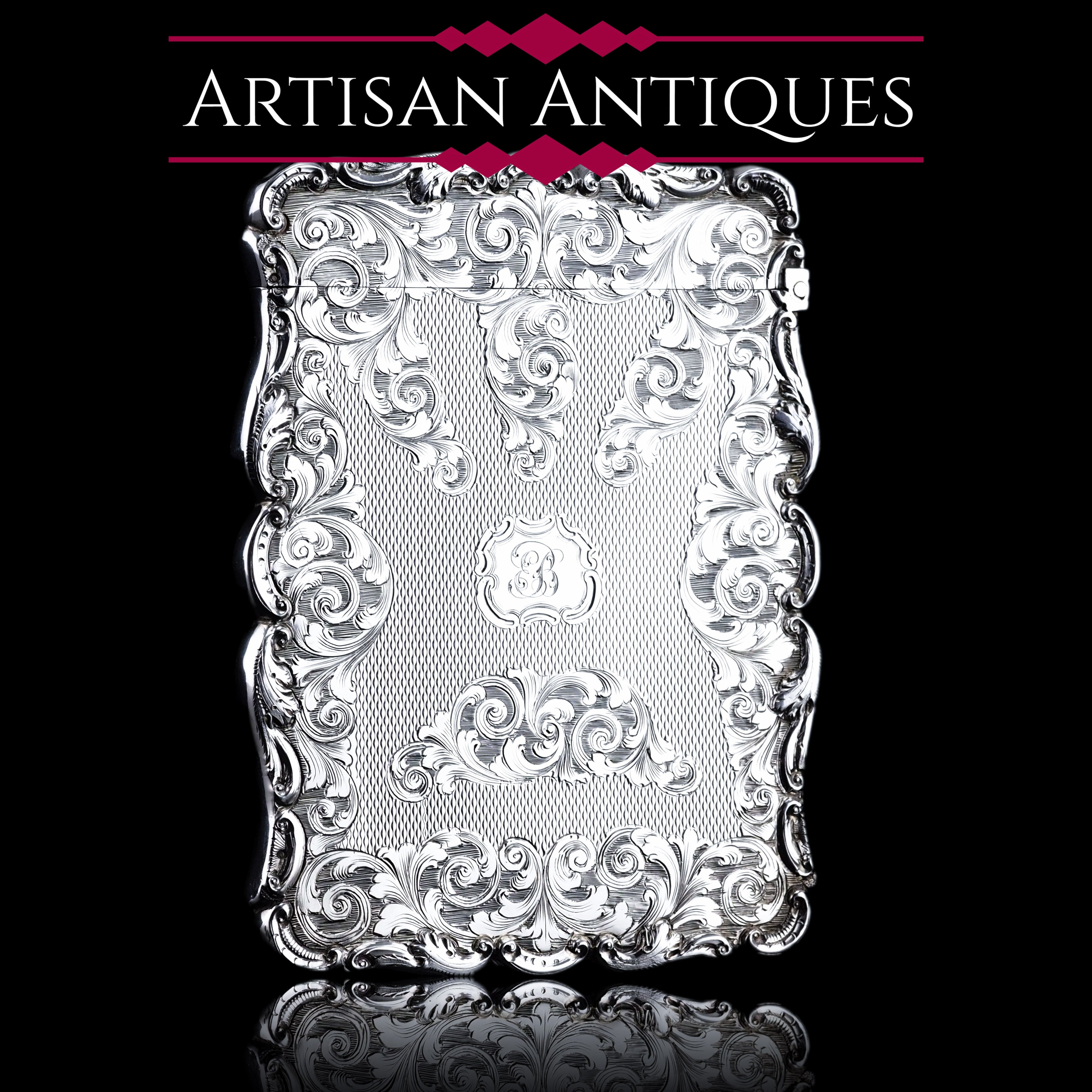 Antique Victorian Solid Silver Card Case Exquisite Engravings - 1844 – Artisan Antiques