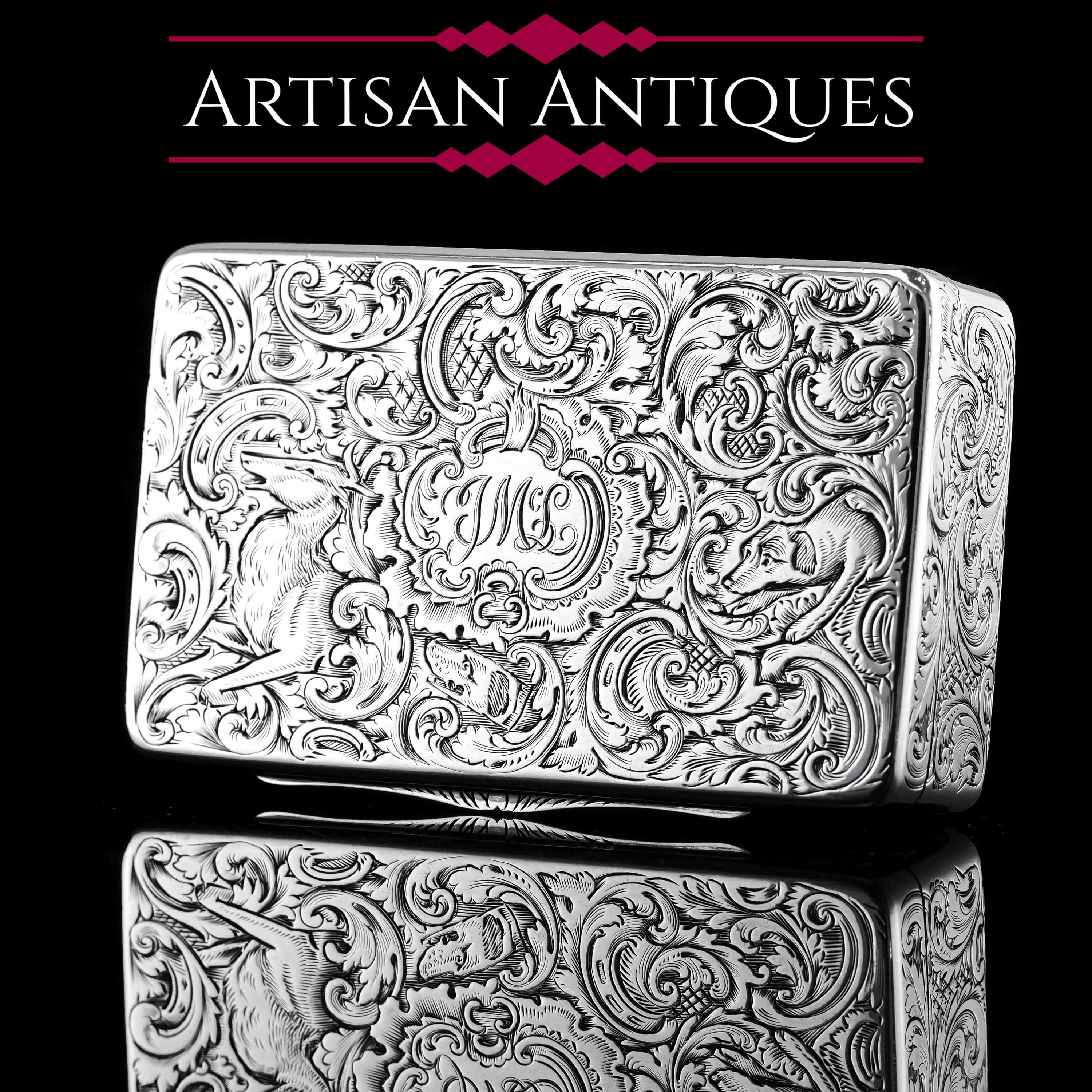 Antique Silver Snuff Box - Marvellous Hunting Forest Scene Engraving ...