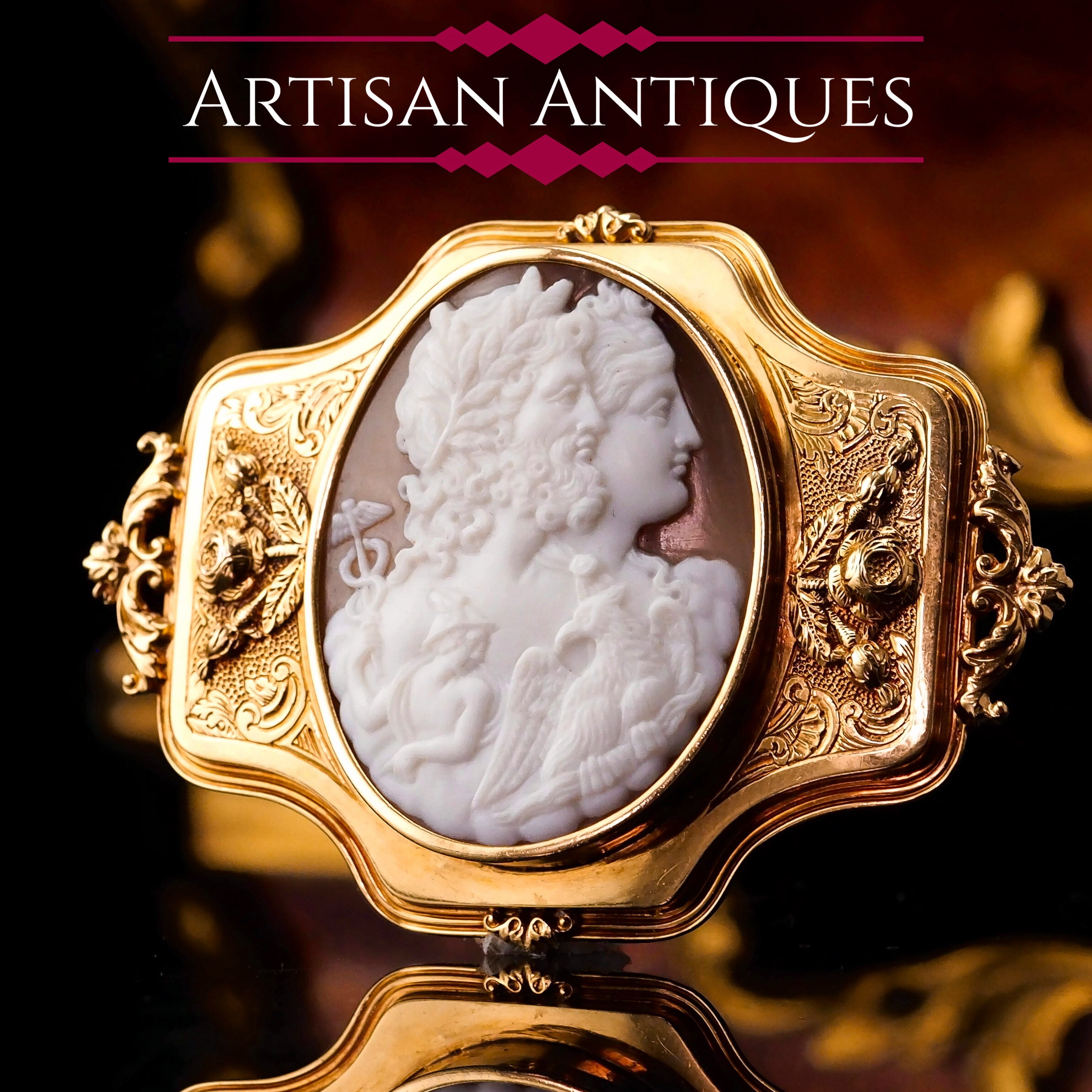 Antique 18K Gold Cameo Brooch, Greek Mythological Figures - c.1860 ...