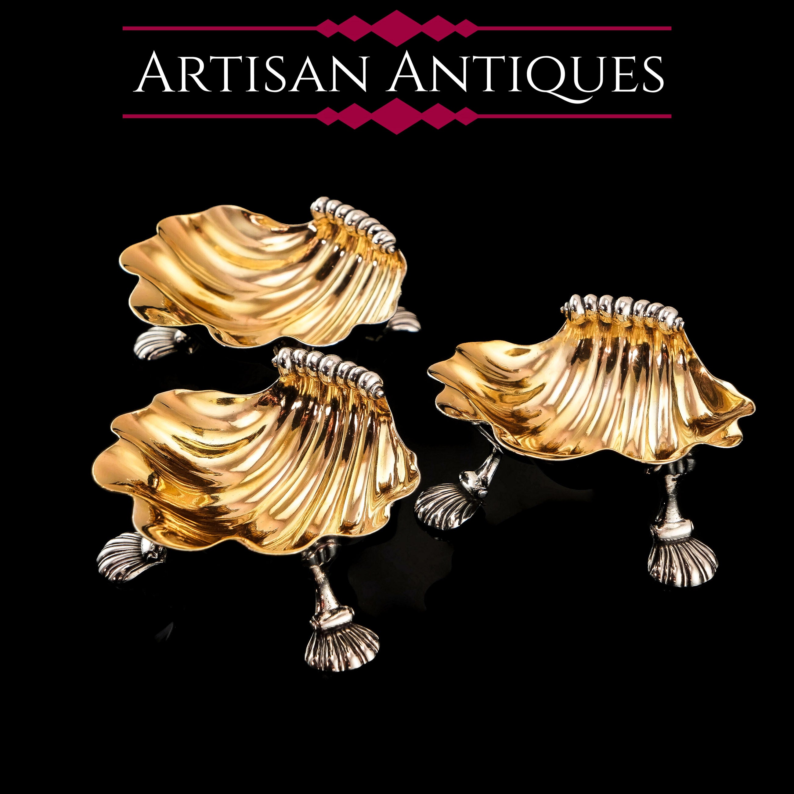 A Wonderful Trio of Antique Georgian Solid Sterling Silver Set of Shel ...