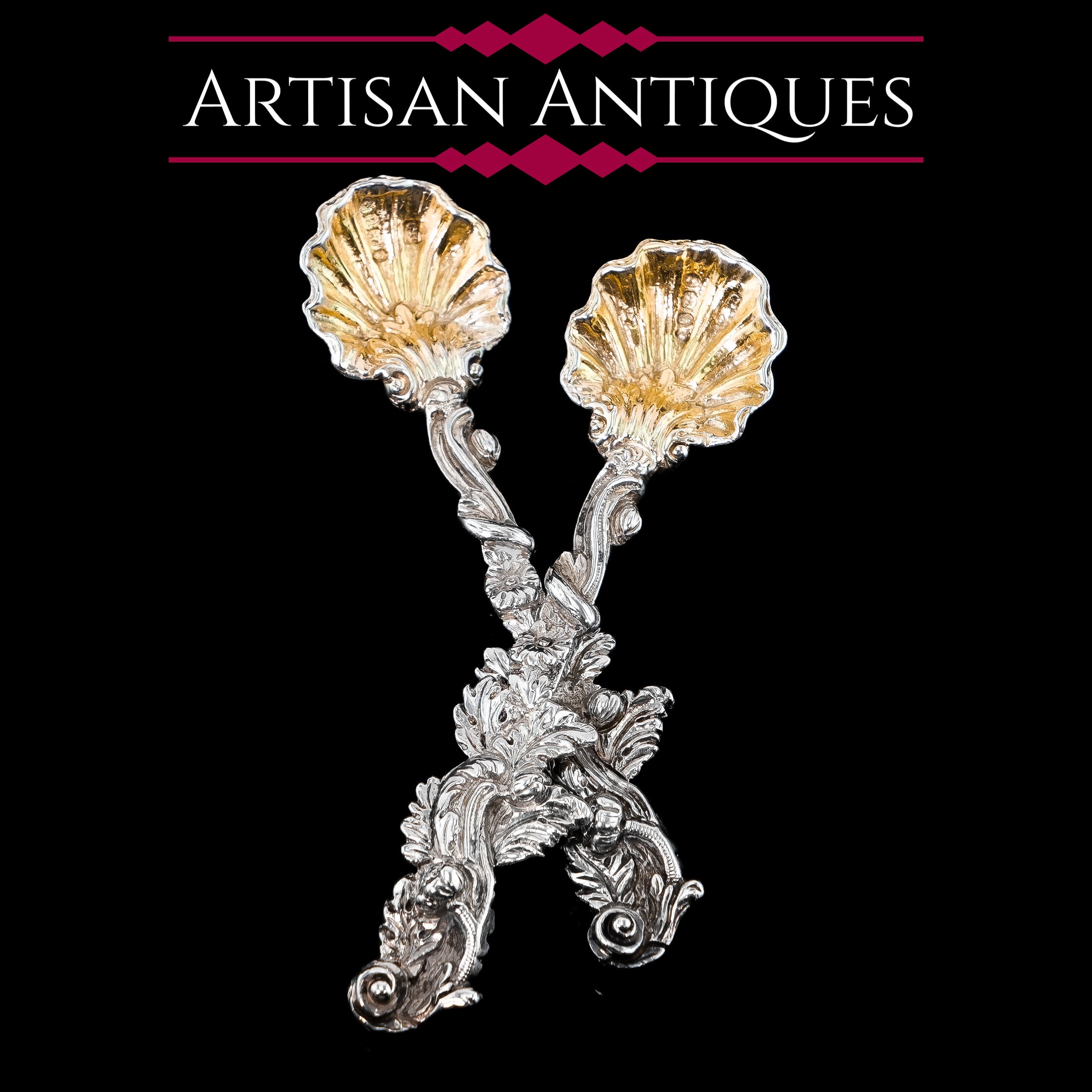 Antique Georgian Silver Salt Spoons Rococo Shell Design - 1824 ...