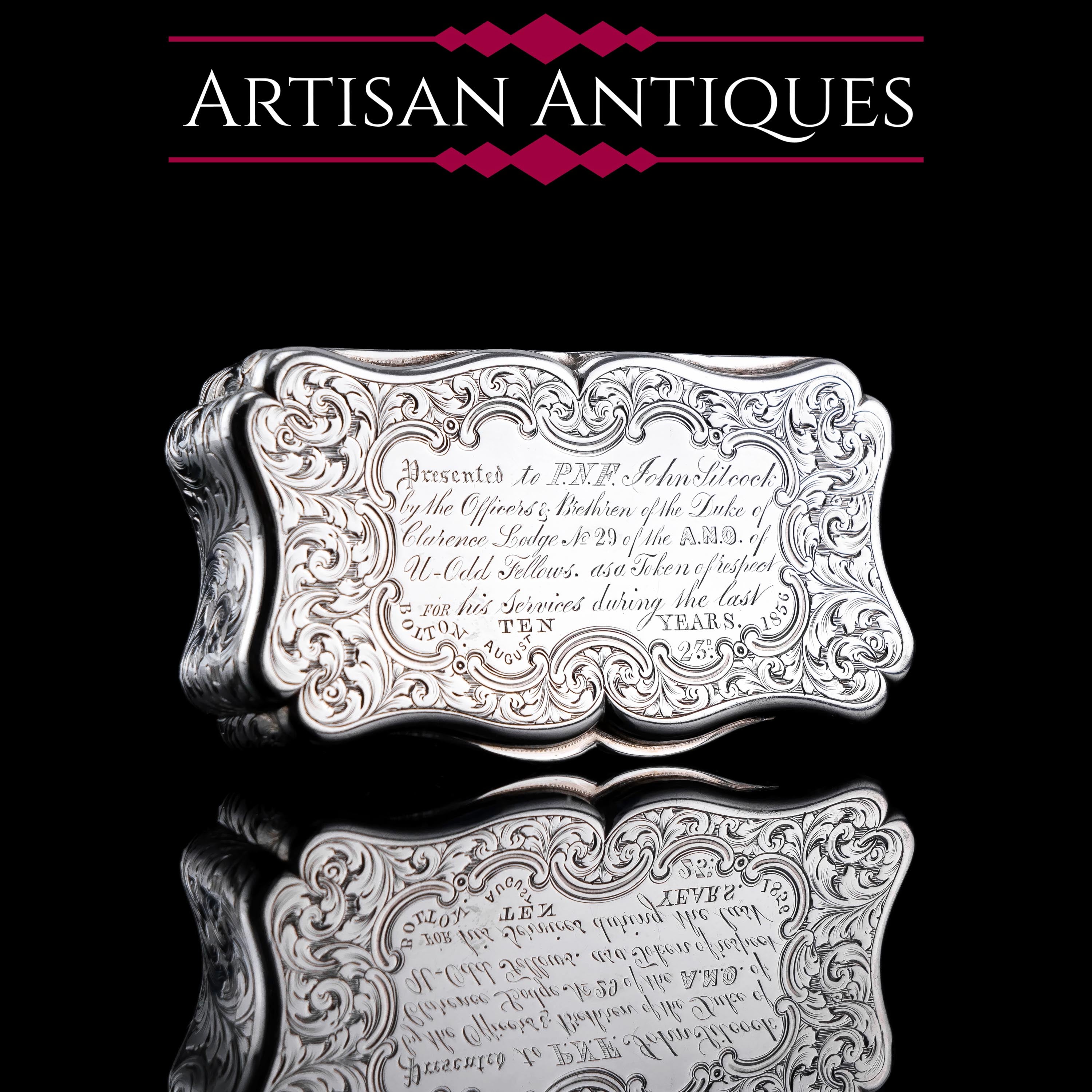 Antique Silver Snuff Box Victorian with Fine Engravings Cartouche Desi ...