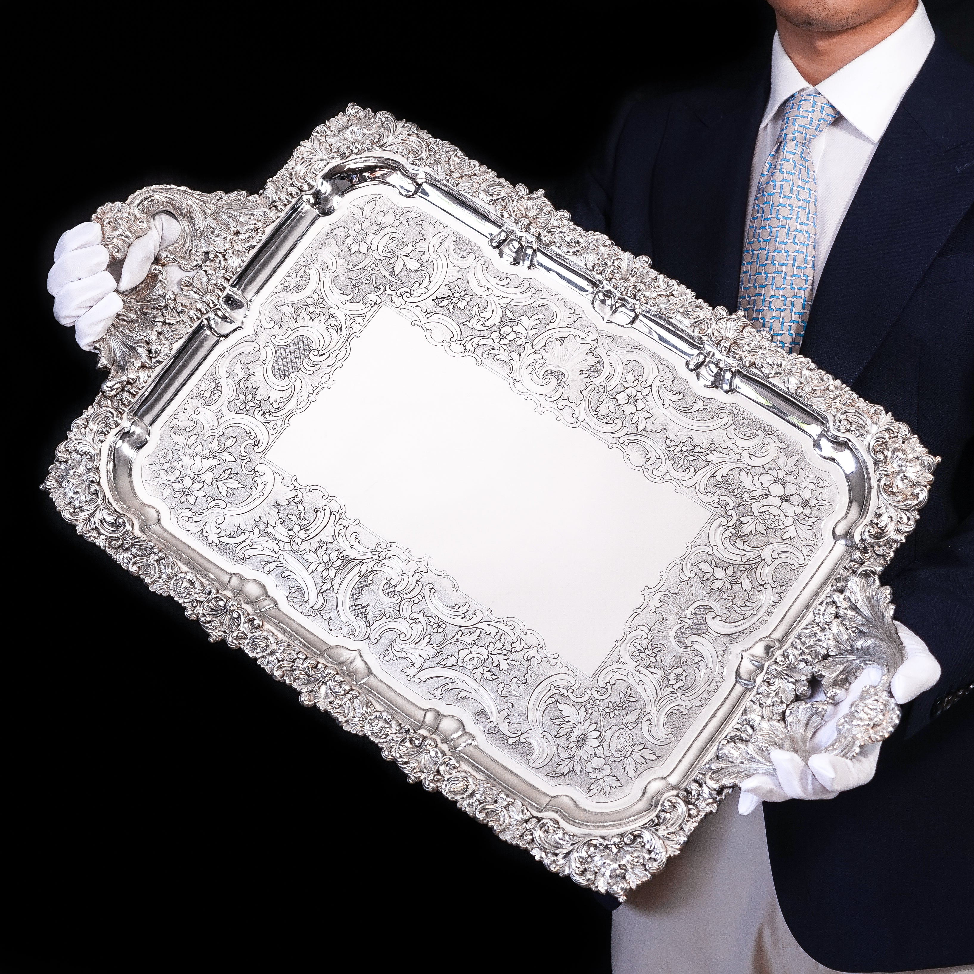 Magnificent Antique Solid Silver Georgian Tray / Salver (70cm) with Ch ...