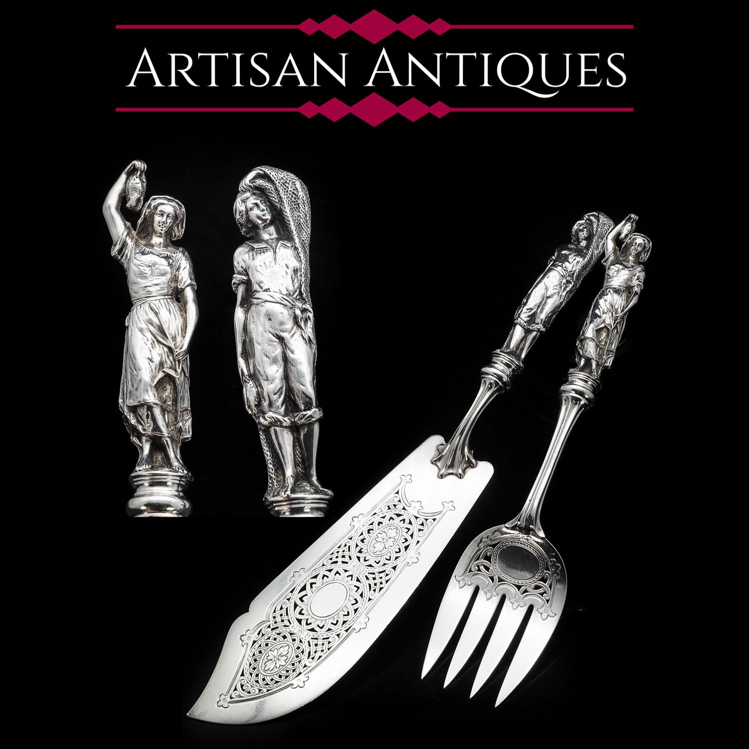 An Extremely Rare Pair of Figural Solid Silver Fish Servers - Francis ...